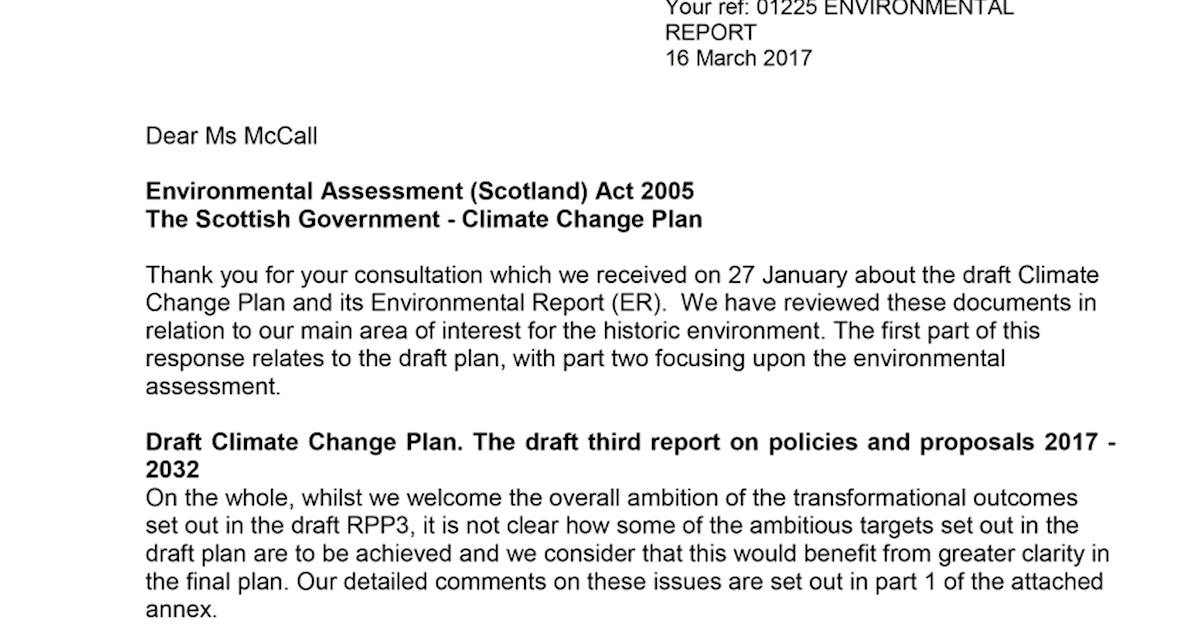 External consultation: Climate Change Plan and Environmental Report